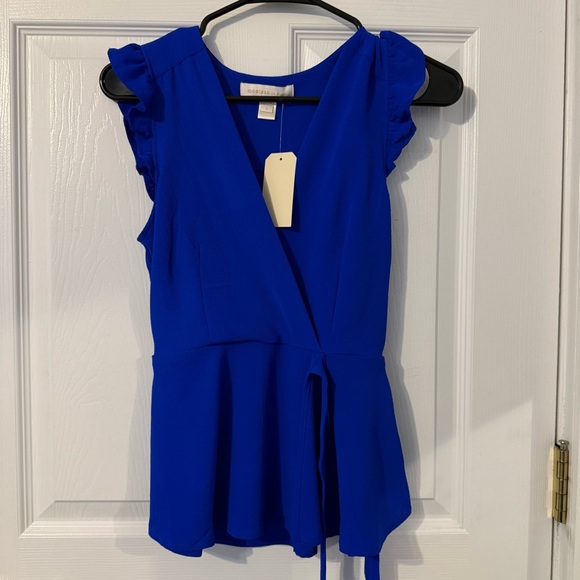 Monteau | Tops | Monteau Blue Flutter Sleeve Wrap Blouse | Poshmark
